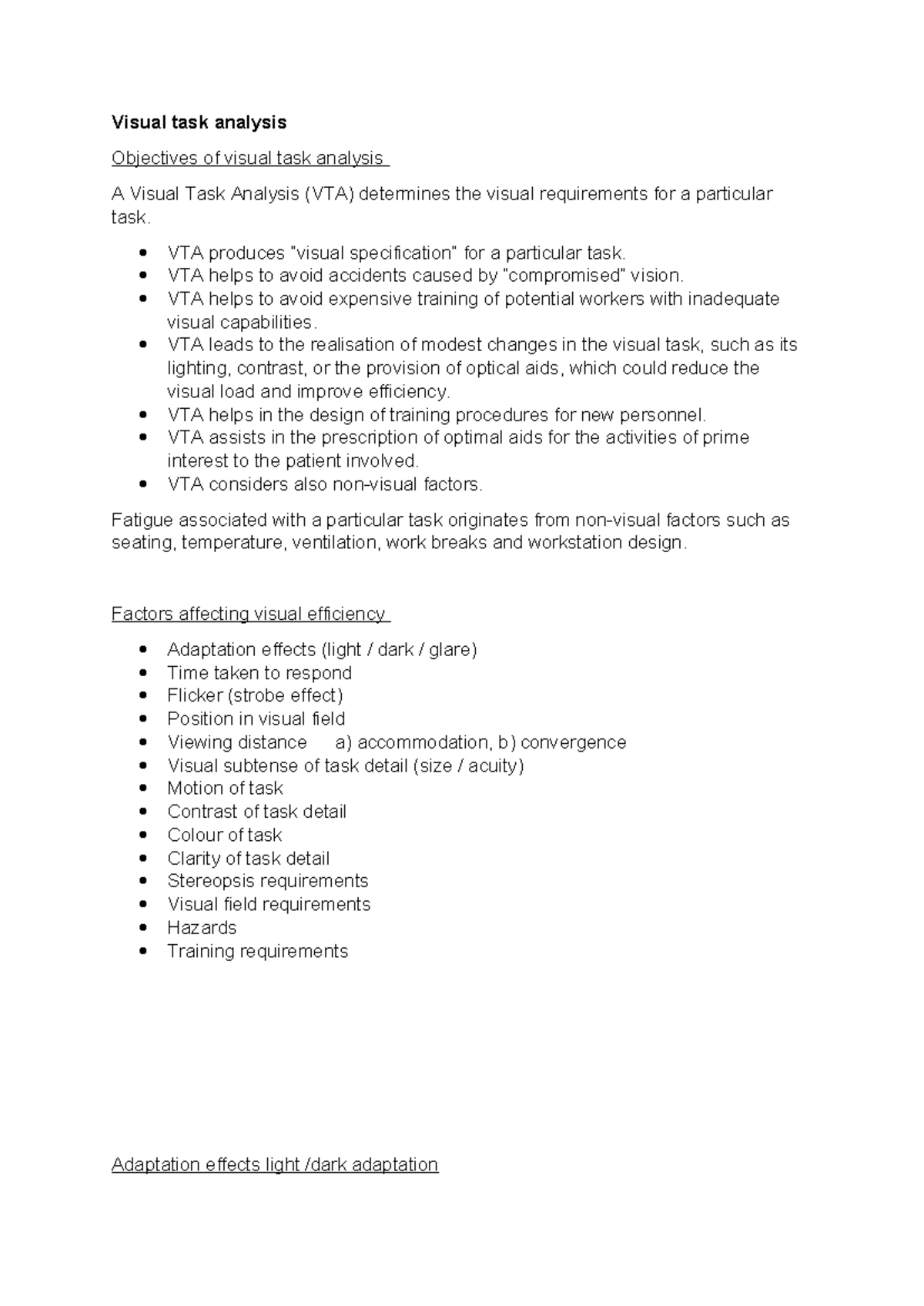 Visual Task Analysis Notes for Enhanced Visual Efficiency - Studocu