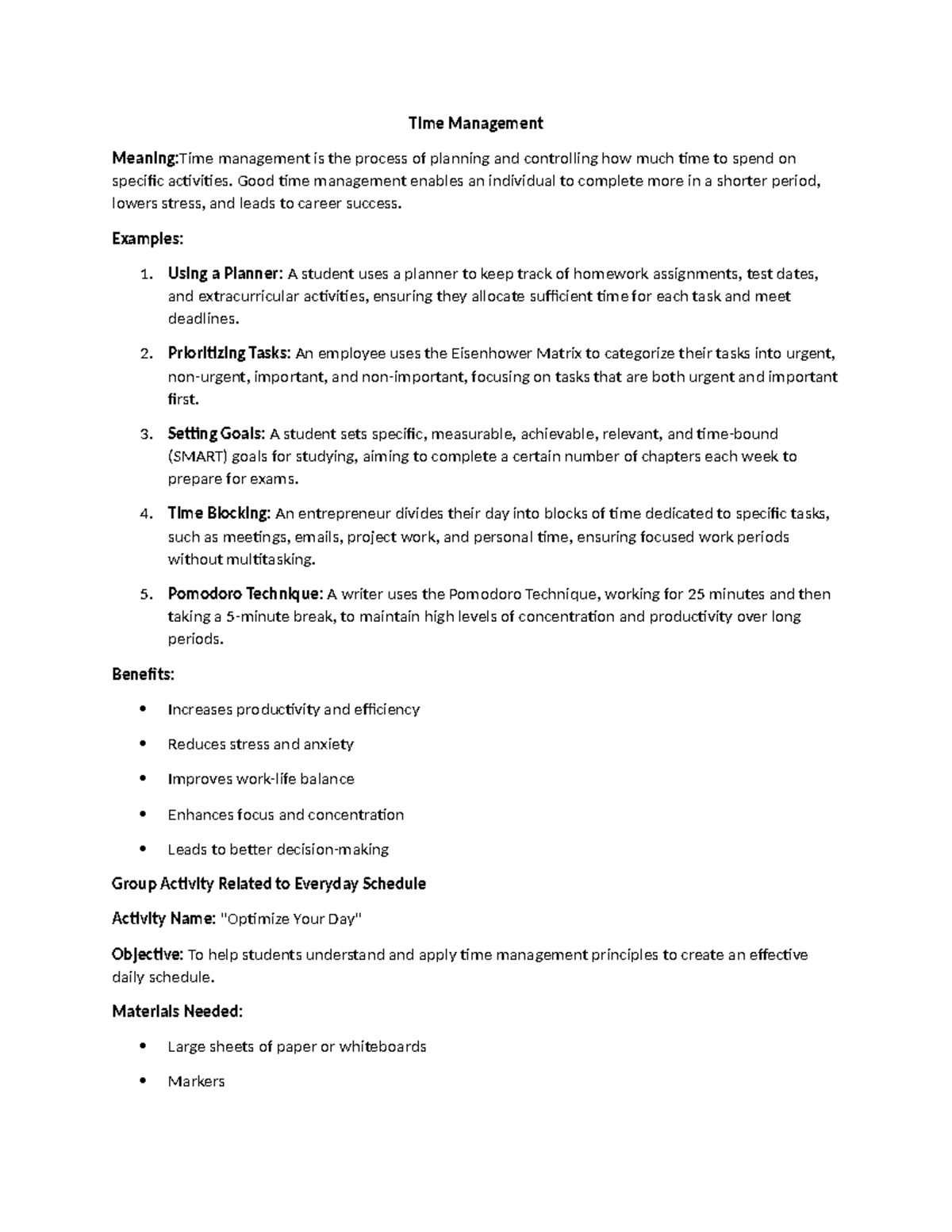 Topic 3 Time Management - Time Management Meaning:Time management is ...