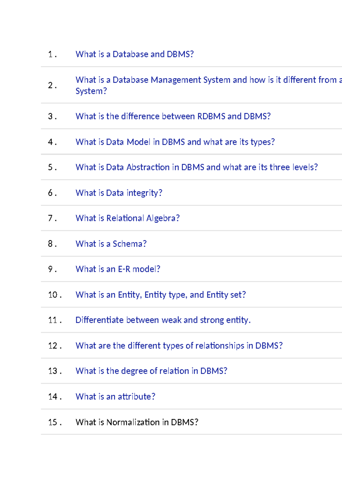DBMS Important Questions: Key Concepts & Differences Explained - Studocu