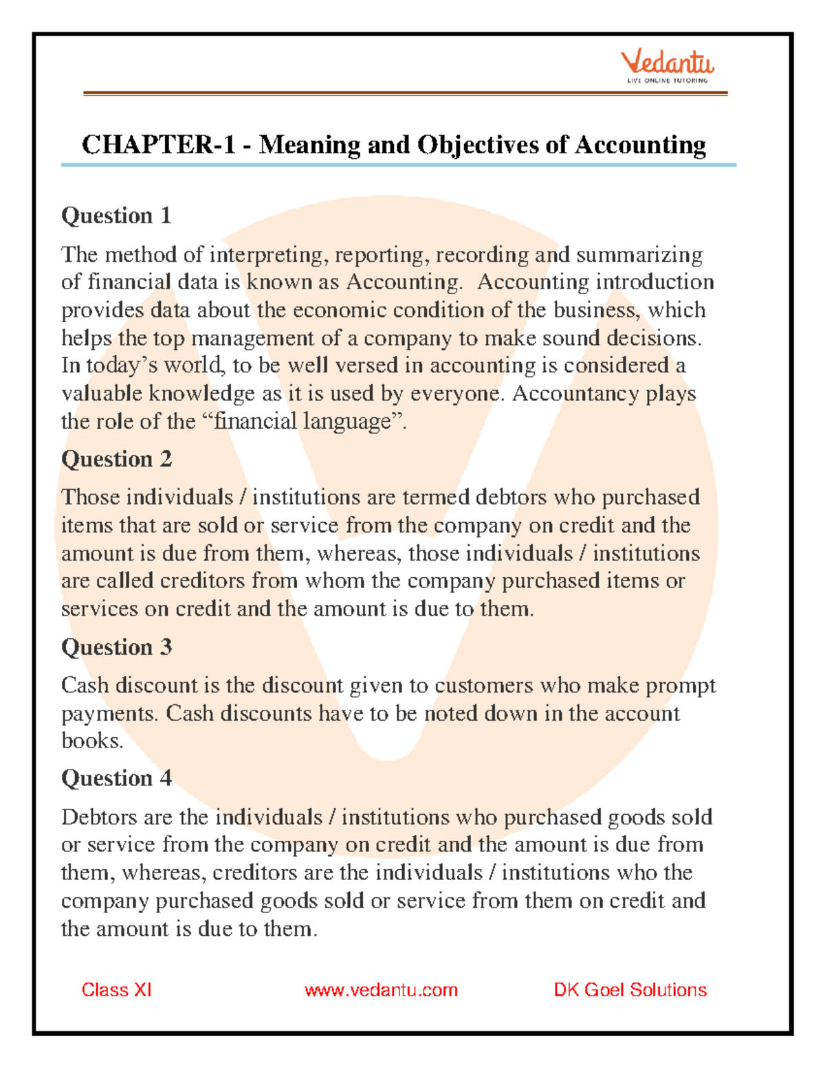 DK Goel Solutions Class 11 Accountancy Chapter 1 Objectives of ...