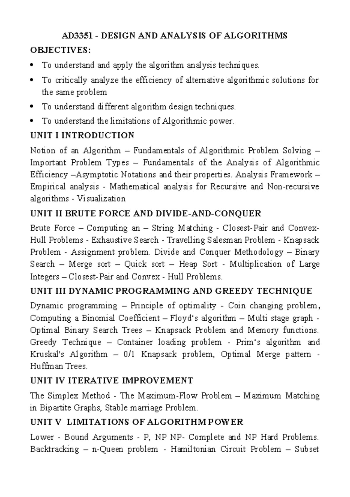 AD3351-DAA-LAB - Design and Analysis of Algorithms Lab Manual - Studocu