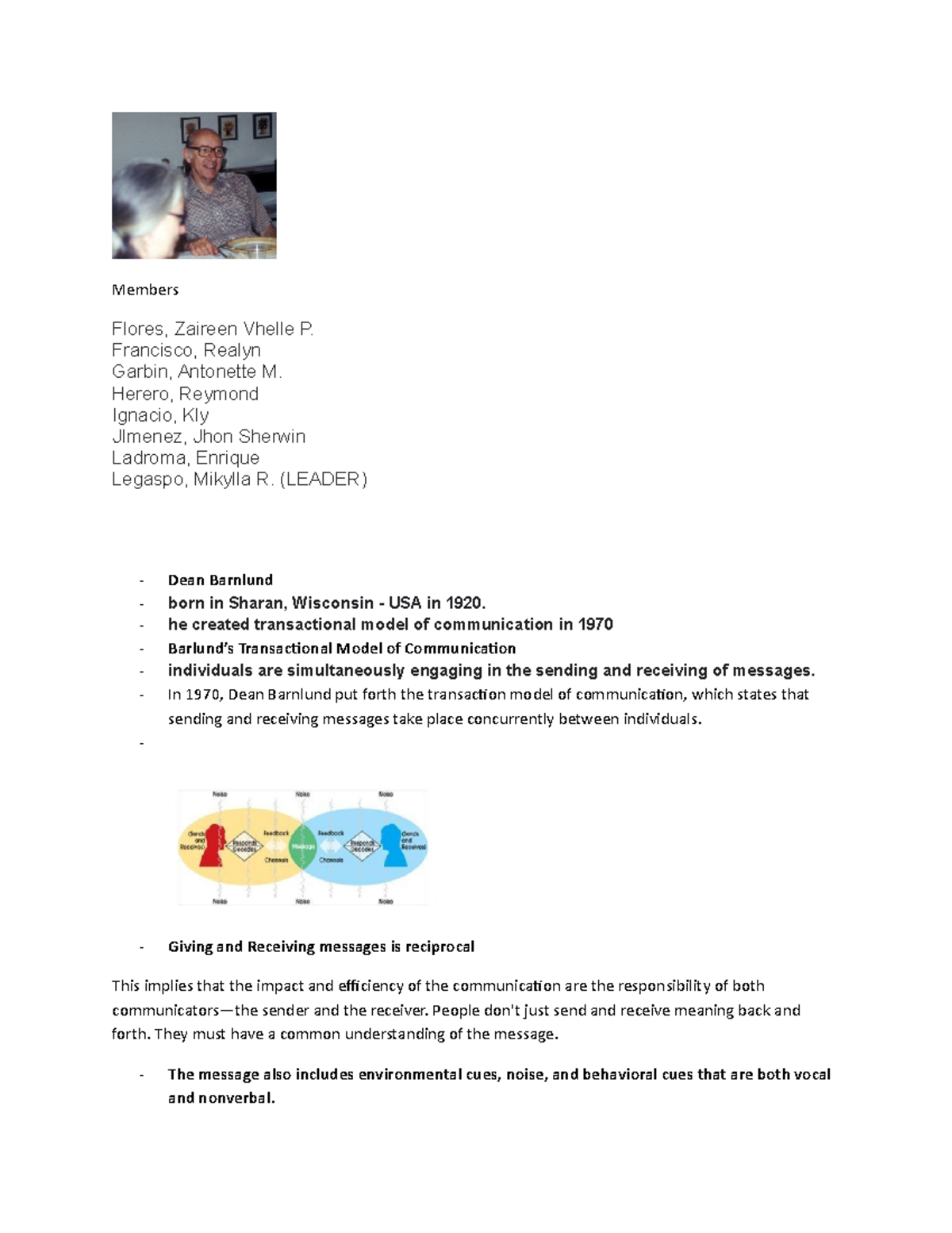 Barnlund - Analysis of Transactional Model of Communication Essay - Studocu