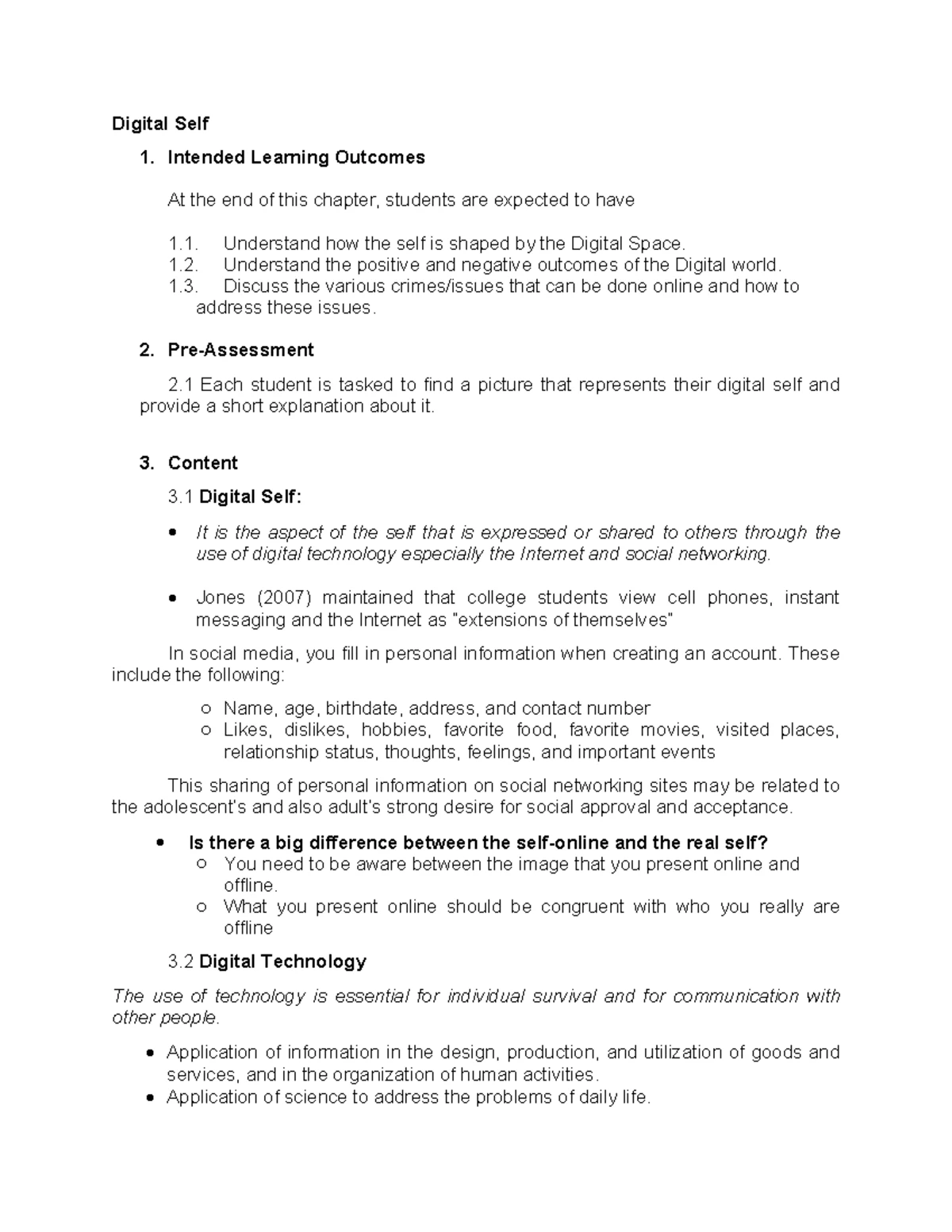 Understanding the self-The Digital Self - Digital Self It is the aspect ...