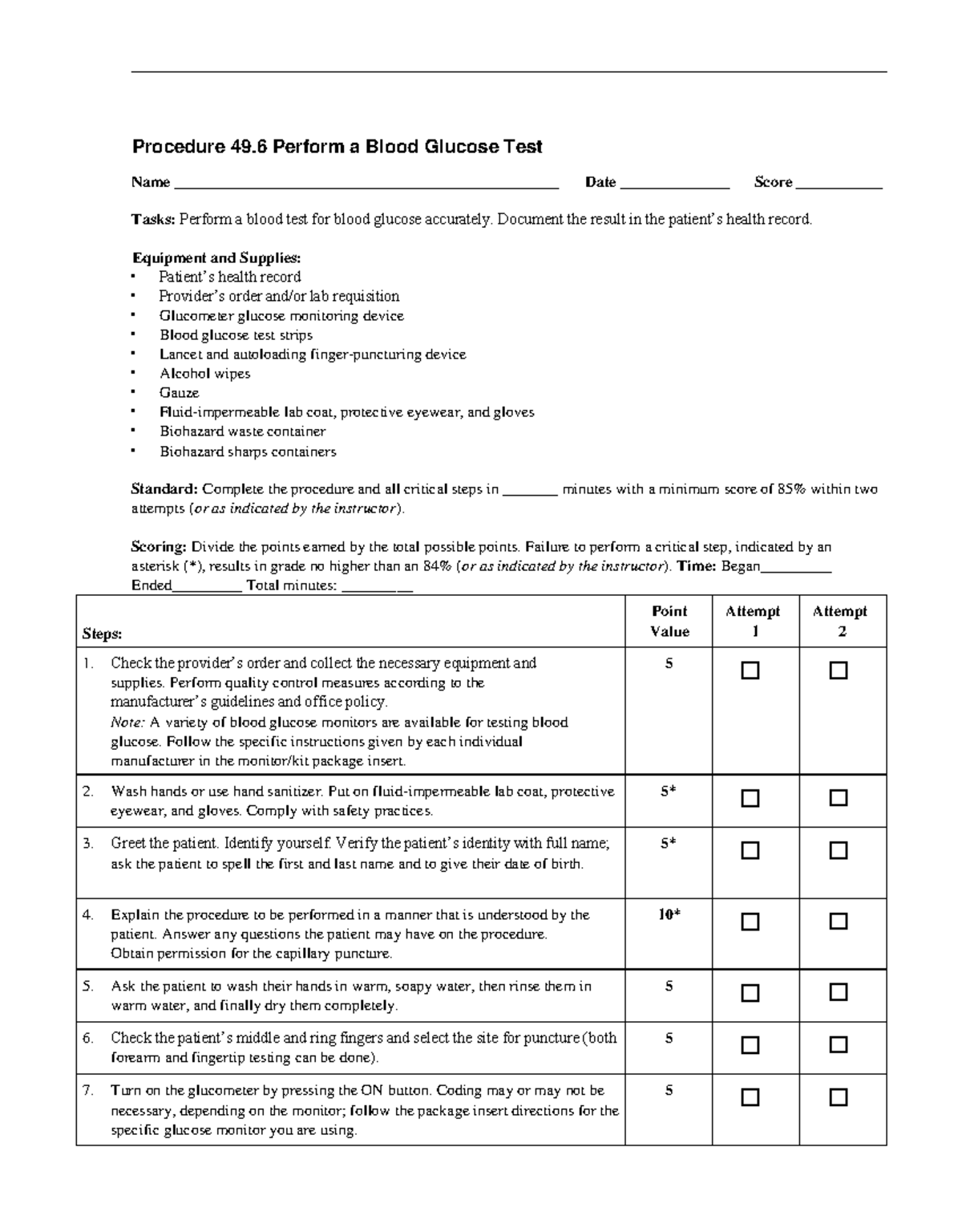 Blood Glucose Testing Procedure Guide (Course Code: 49.6) - Studocu