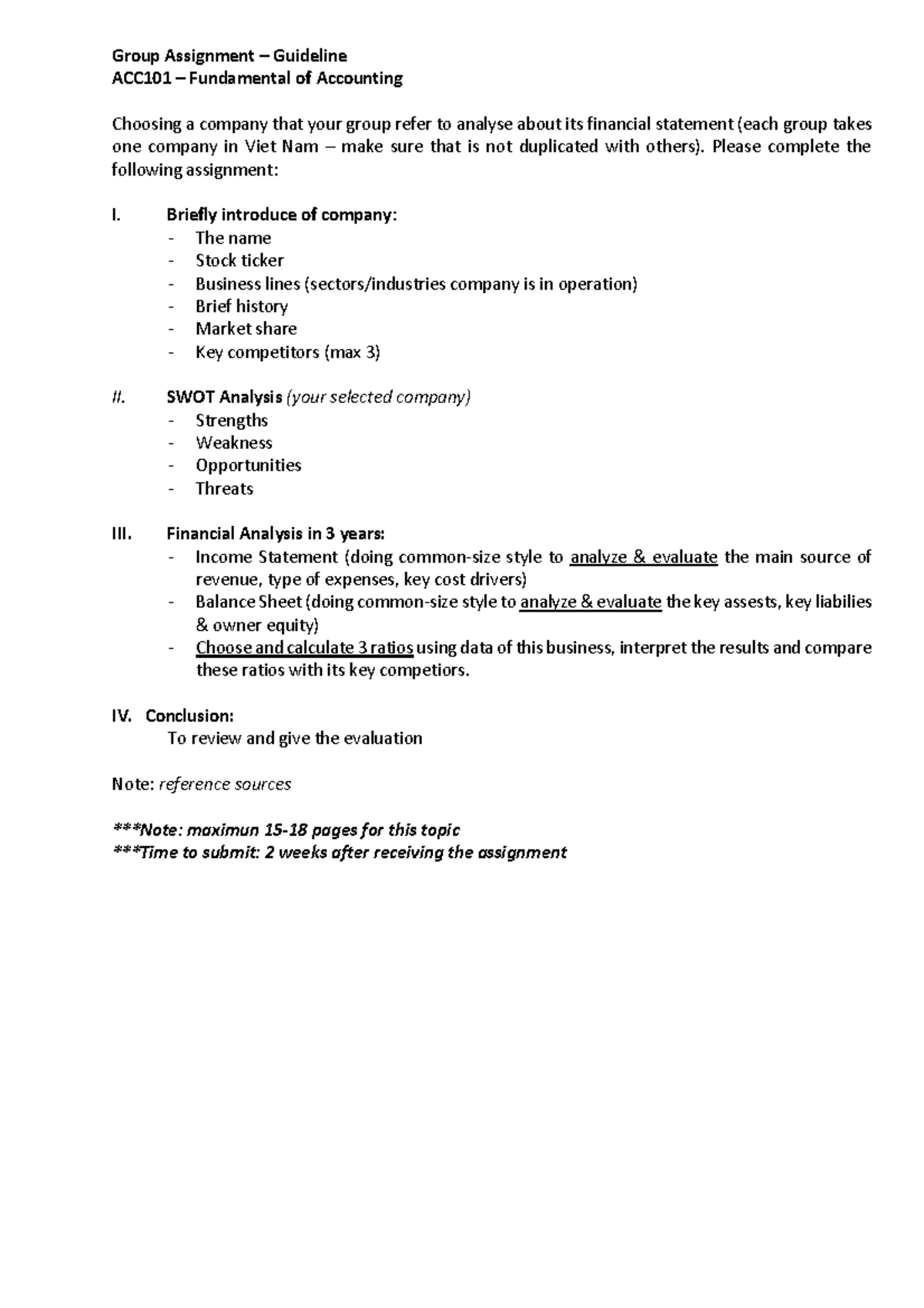 ACC101 Group Assignment Guidelines for Financial Statement Analysis ...