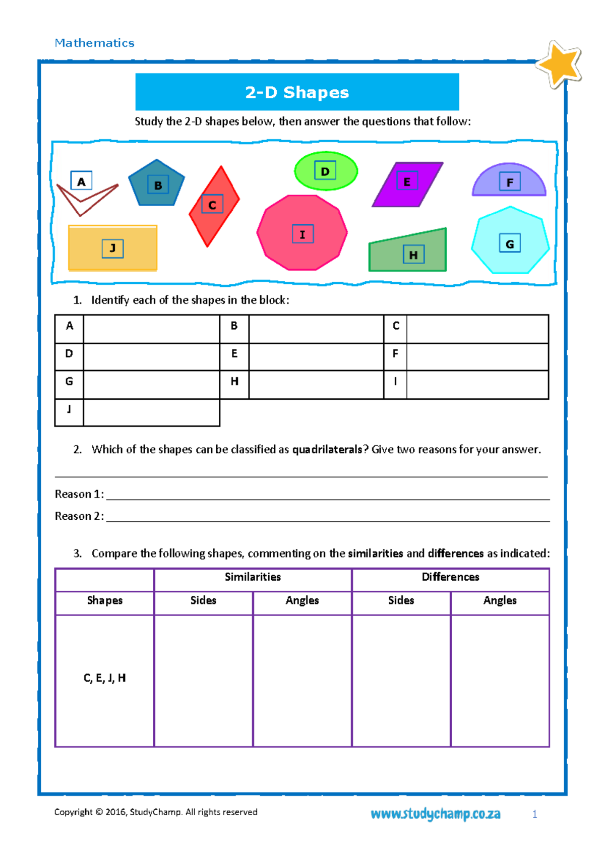 2D Shapes Worksheet - Additional Resources and Exercises - Studocu