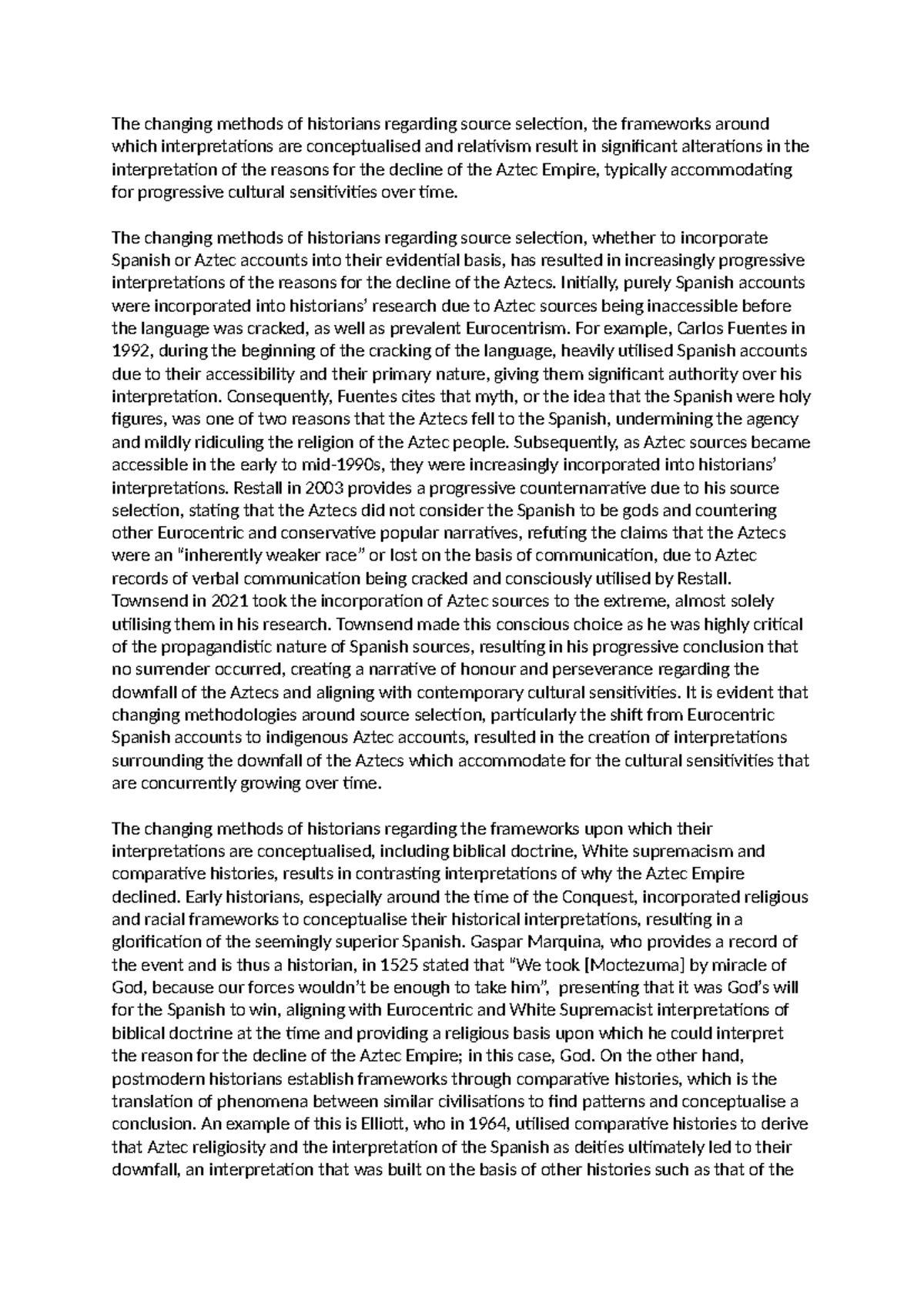 Hist 302: Evolving Historiographical Approaches to Aztec Decline - Studocu