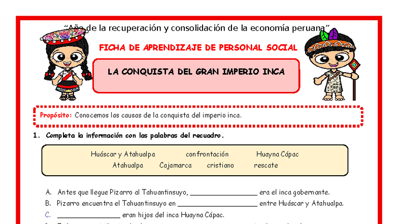 Ficha de Aprendizaje: La Conquista del Gran Imperio Inca - JUEV-PS ...