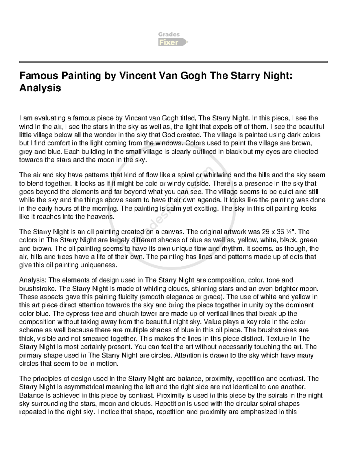 Famous Painting by Vincent Van Gogh The Starry Night Analysis - In this ...