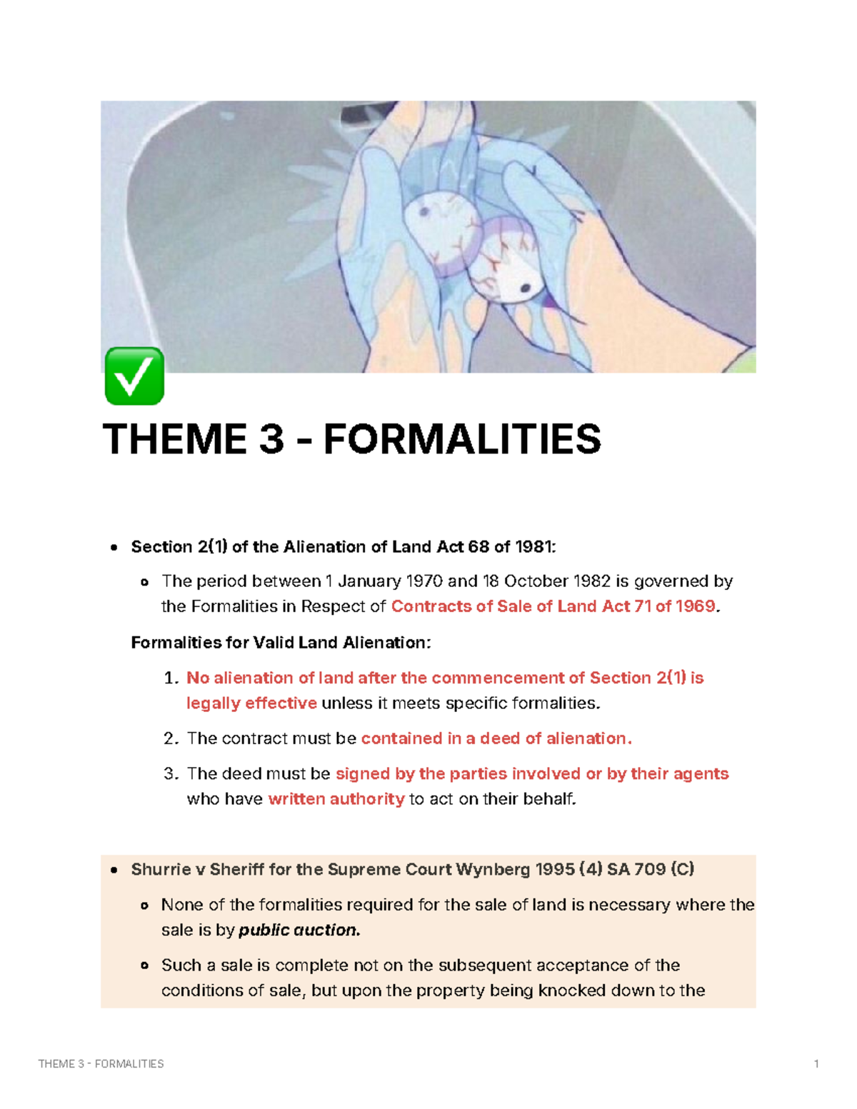 Alienation of Land Act: Formalities and Requirements Overview - Studocu