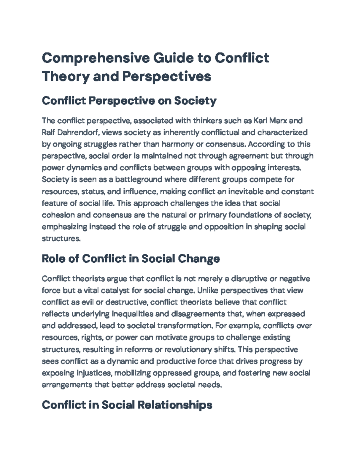 Comprehensive Overview of Conflict Theory and Social Perspectives (SOC ...