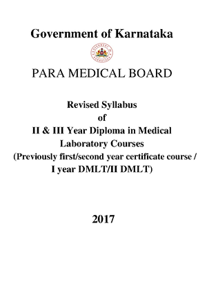 study material 1st year - DETAILED SYLLABUS (DMLT) (DIPLOMA IN MEDICAL ...