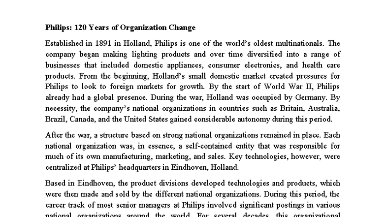 Philips: 120 Years of Organizational Change and Evolution - Studocu