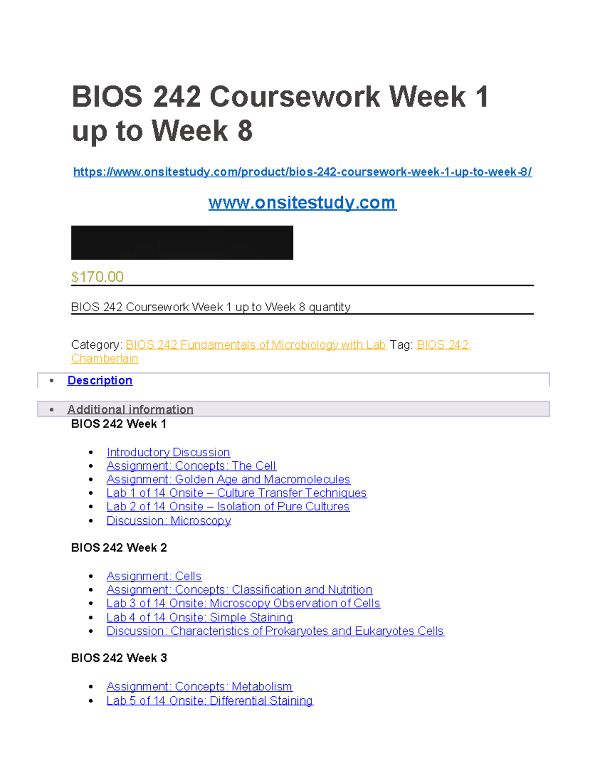 BIOS 242 Coursework Overview: Weeks 1 to 8 Insights and Tasks - Studocu