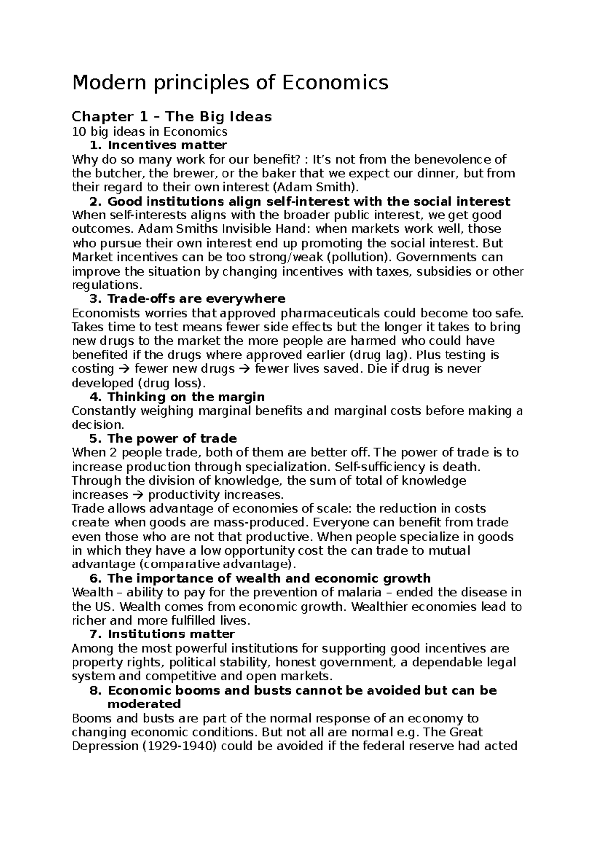 Summary/notes chapters of the book - Principles of Economics and ...