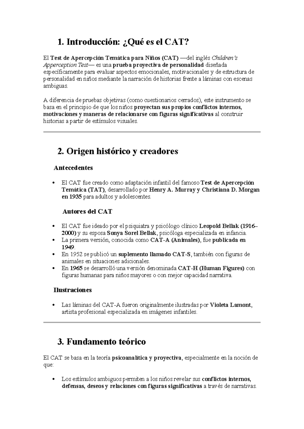 Dossier del Test de Apercepción Temática para Niños (CAT) - Studocu