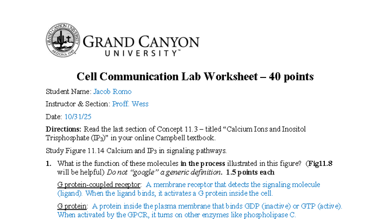 Cell Communication Lab Worksheet (Course Code: BIO101) - Studocu