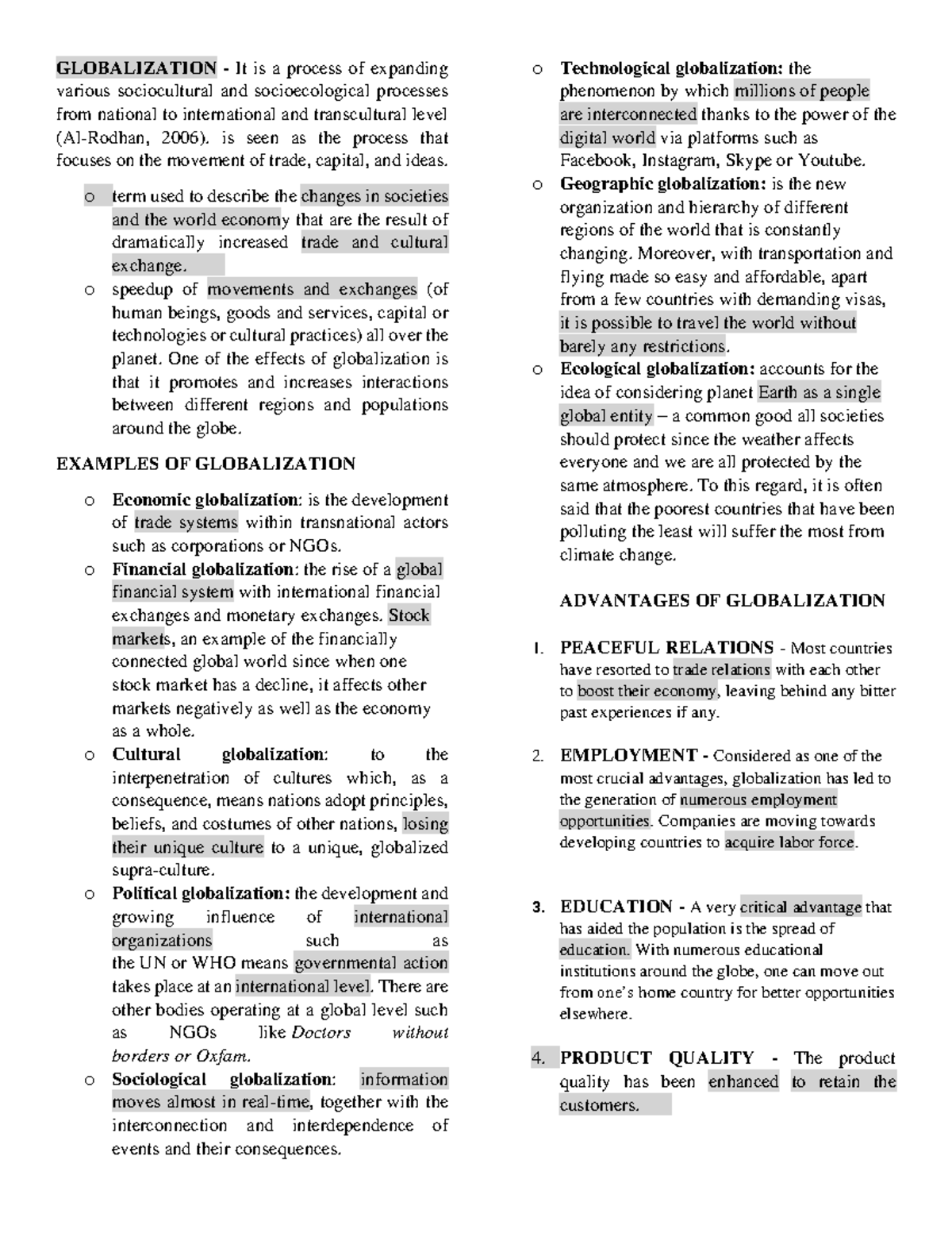 Globalization Insights - Effects, Advantages & Disadvantages Explained - Studocu