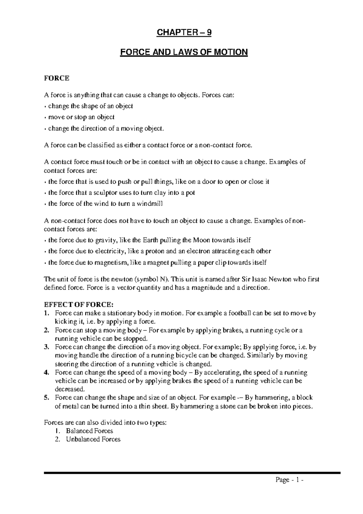 CHAPTER 9: FORCE AND LAWS OF MOTION (PHYSICS 101) - Studocu