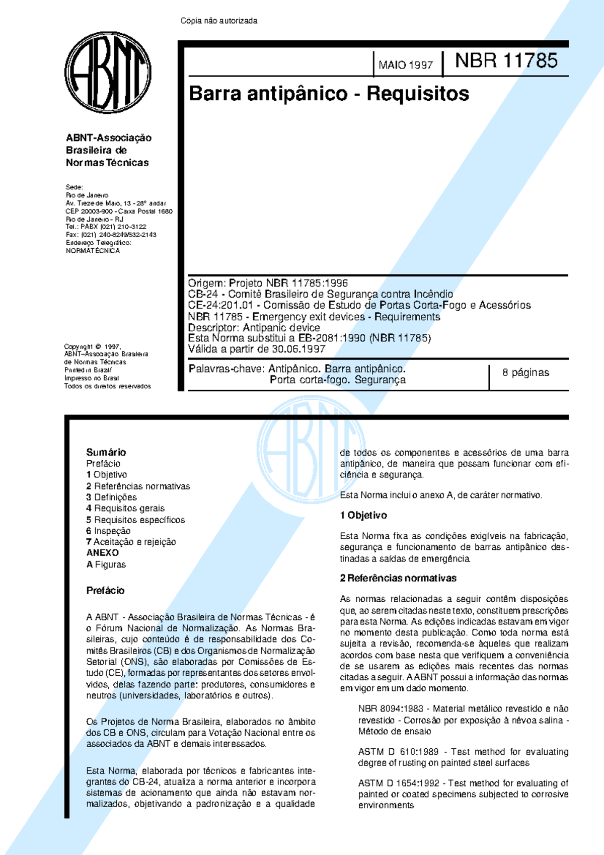 NBR 11785 - Barra antipanico - Copyright © 1997, ABNT–Associação ...