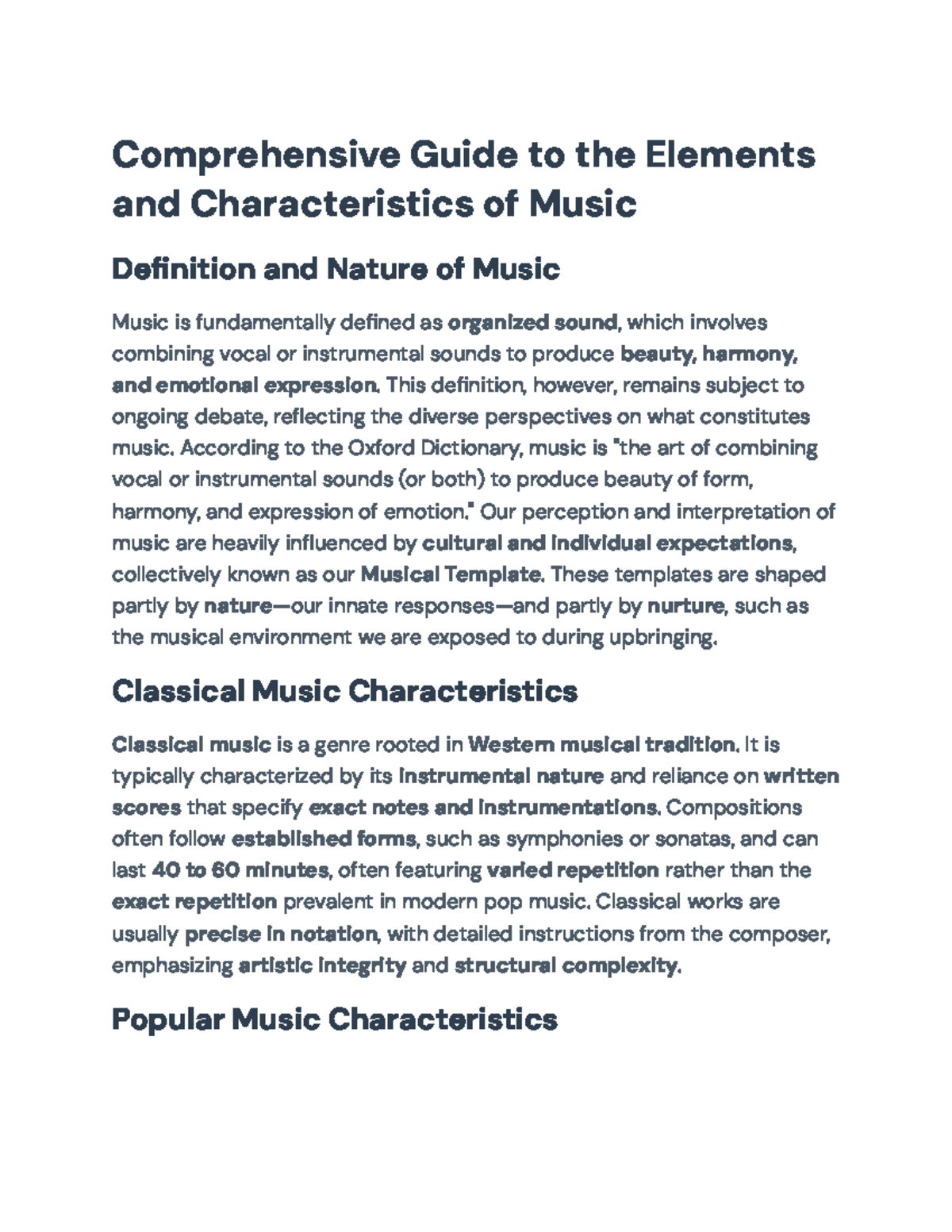 Comprehensive Overview of Music Elements and Characteristics (MUS 101 ...
