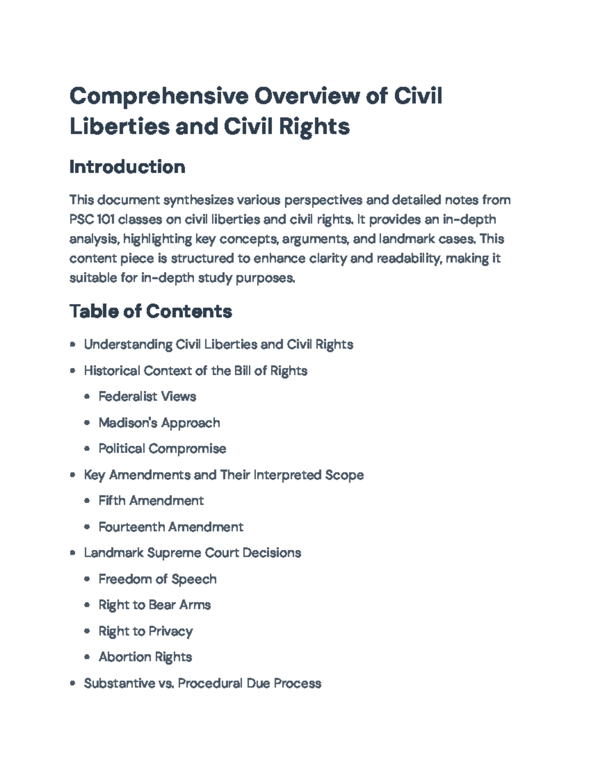 Civil Liberties and Civil Rights Overview - PSC 101 Notes ...