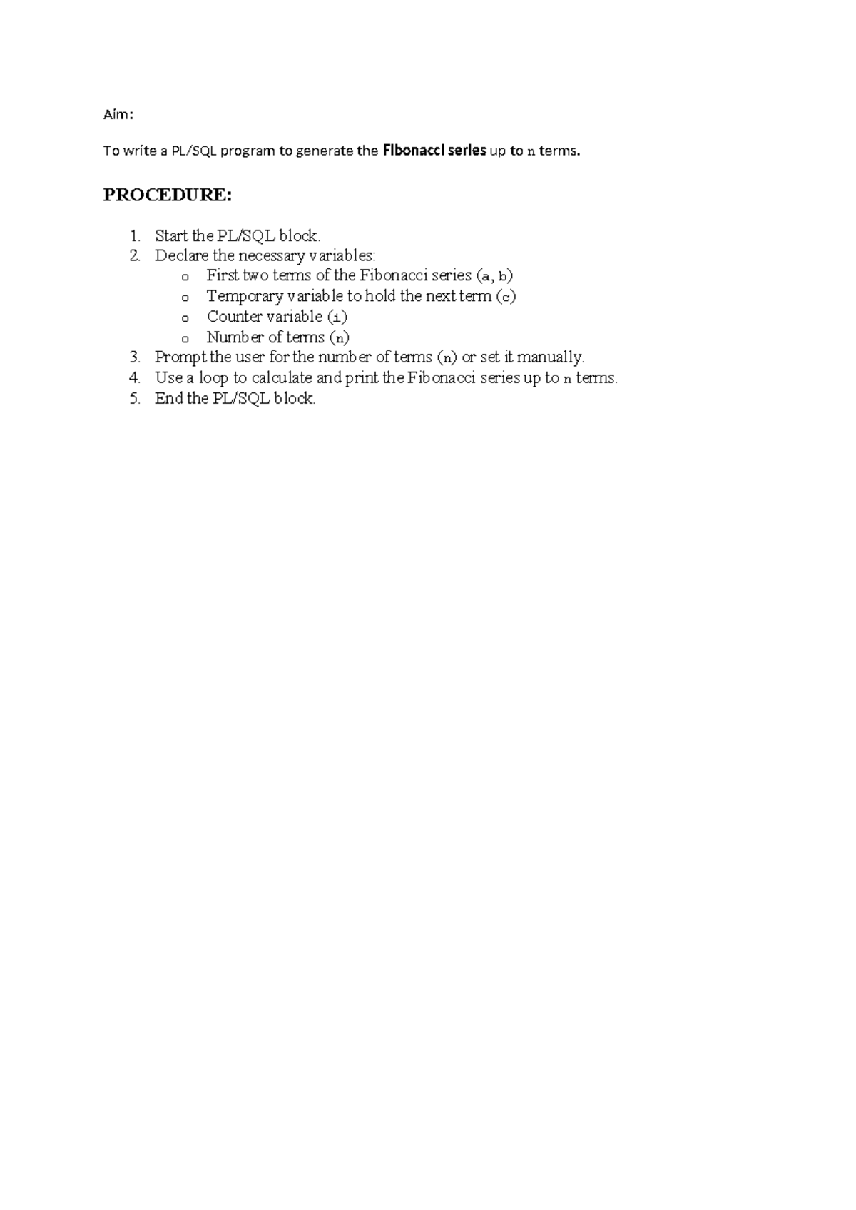 RDBMS Programming Tasks: Fibonacci, Factorial, String Reversal ...