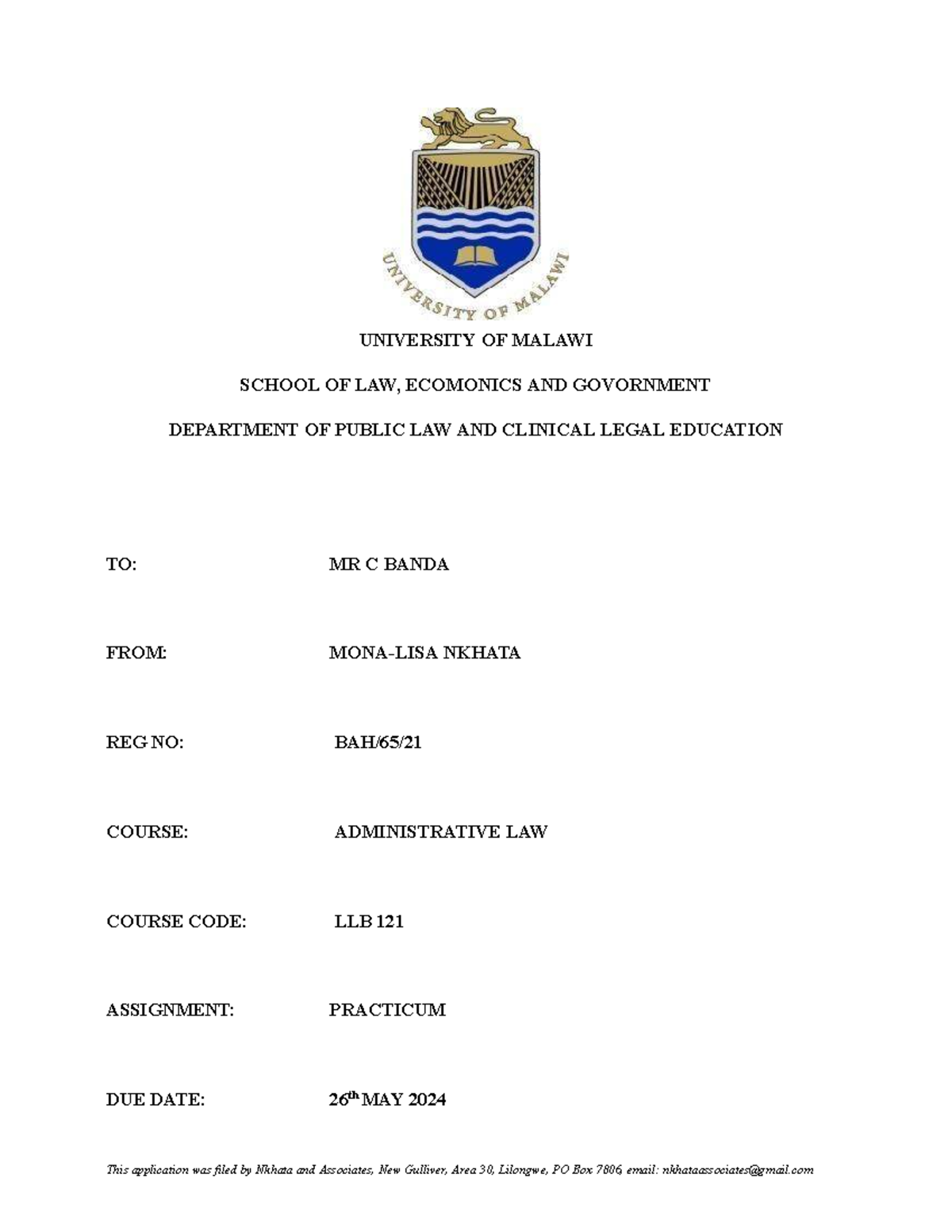 Mona-Lisa Nkhata, BAH-65-21, Admin LAW Practicum Final Draft ...