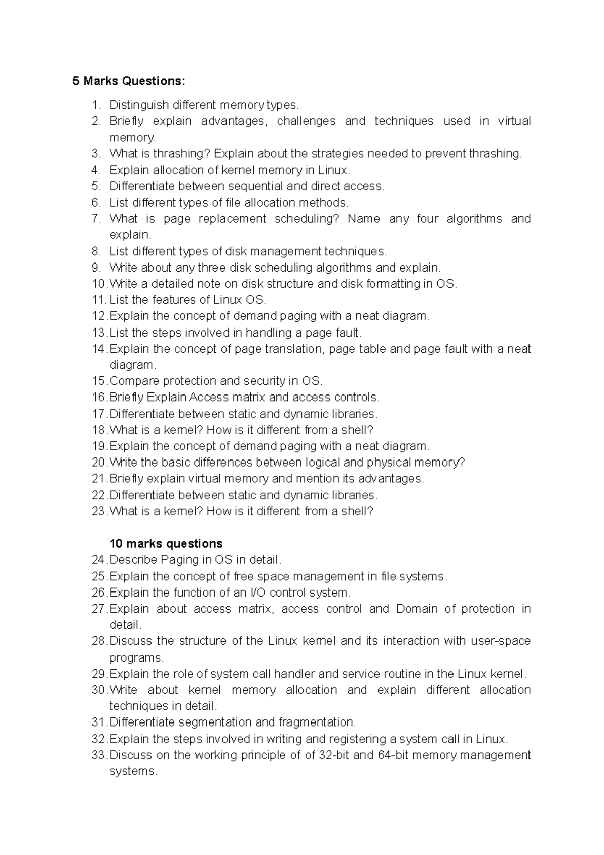 OS Memory Management & Disk Scheduling Questions (CS101) - Studocu