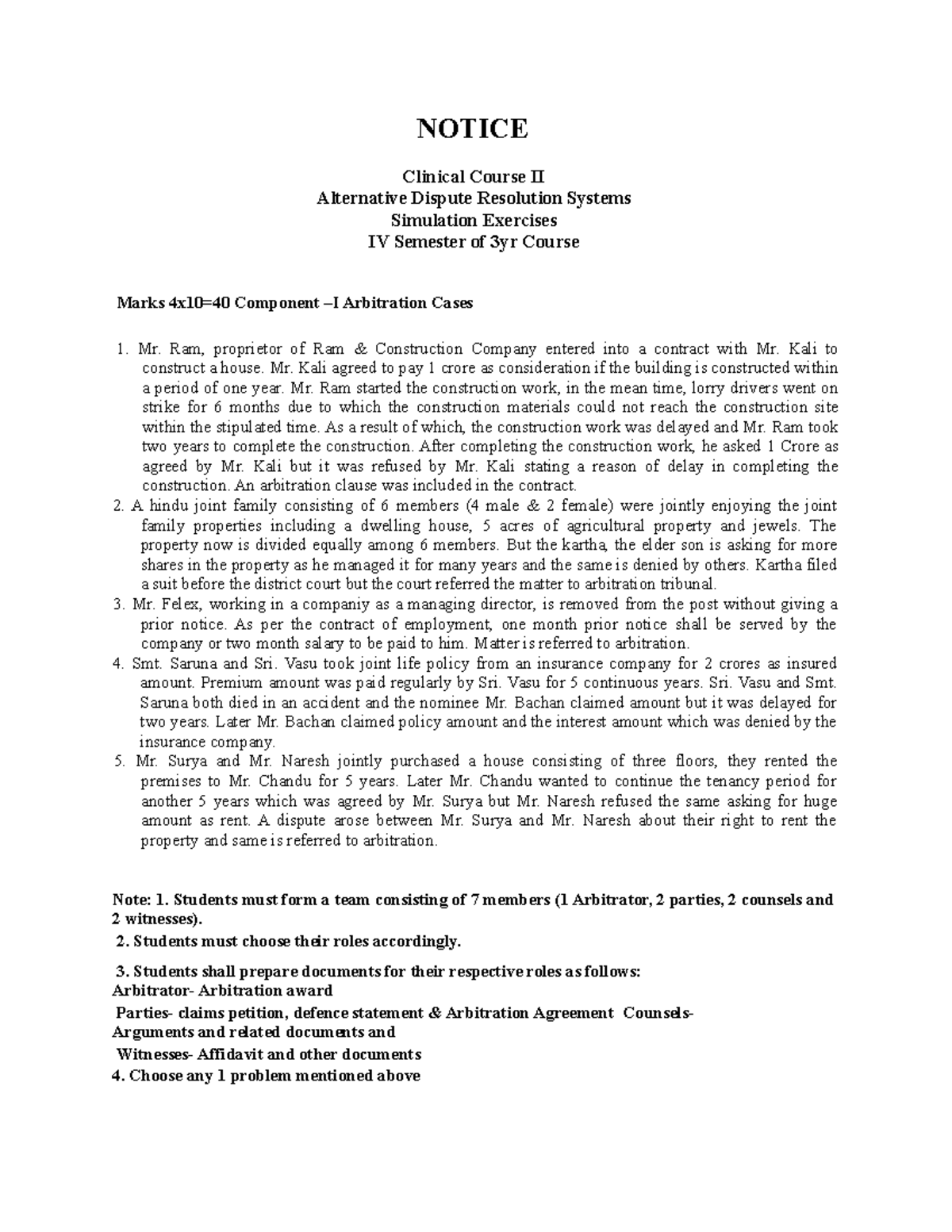 ADR -Simulation Exercises - NOTICE Clinical Course II Alternative ...