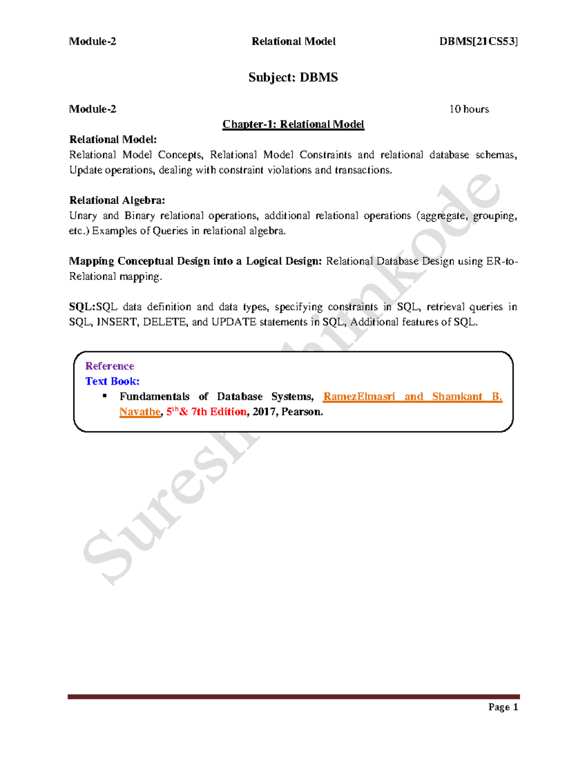 Relational Model Concepts and Constraints - DBMS 10 Hours Study Guide - Studocu