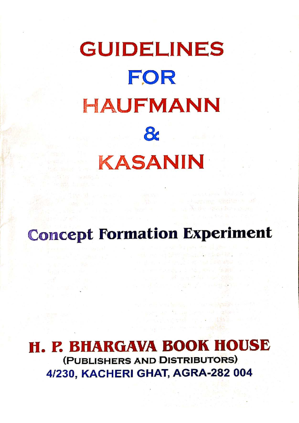 GUIDELINES FOR CONCEPT FORMATION EXPERIMENT (H. P. BHARGAVA) - Studocu