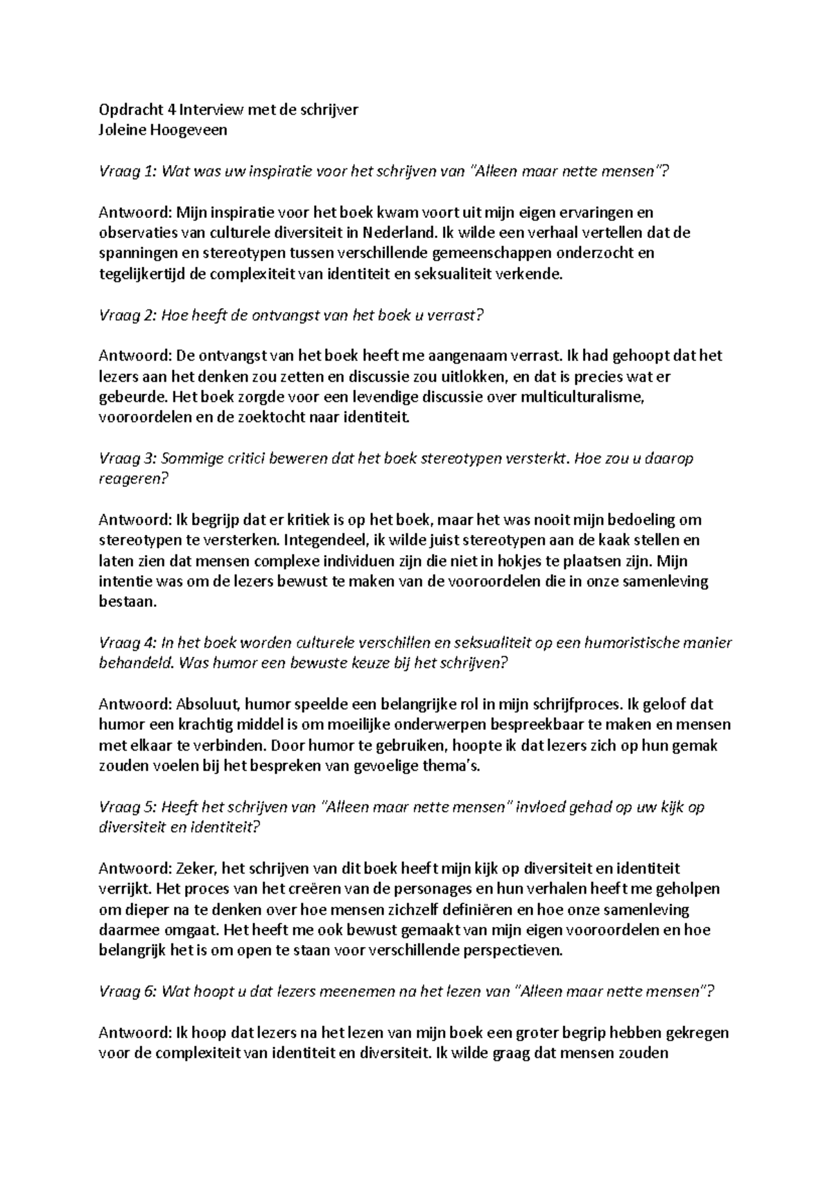 Fictiedossier: Interview met de Auteur van "Alleen maar nette mensen ...