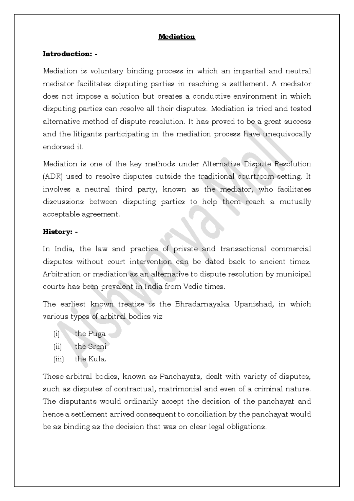 ADR Mediation Notes: Understanding the Process and Mediator Roles - Studocu
