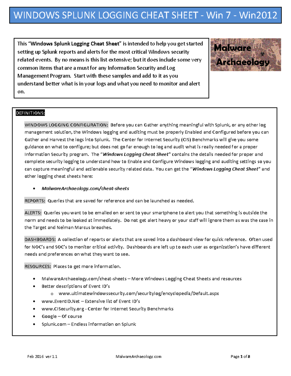 Windows Splunk Logging Cheat Sheet v1: Essential Configurations ...