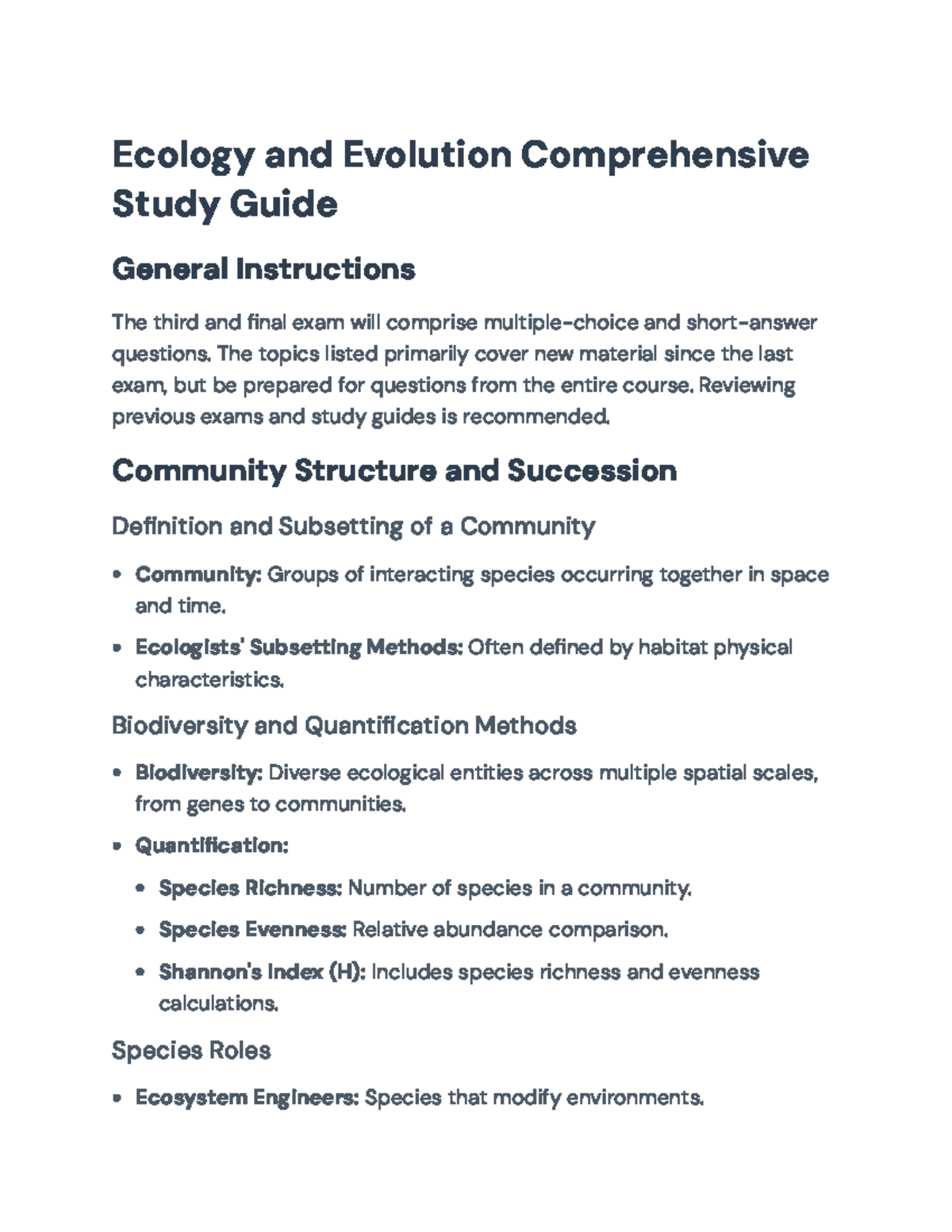 Ecology and Evolution Exam Study Guide: Community Structure ...