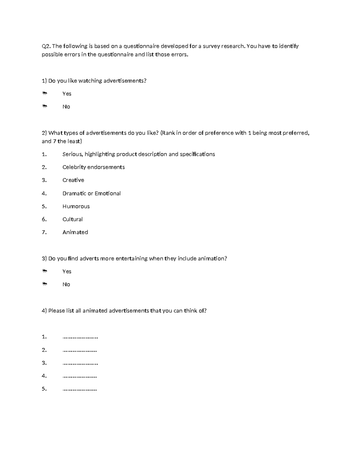 Q2: Identifying Errors in the Incorrect Questionnaire - Studocu