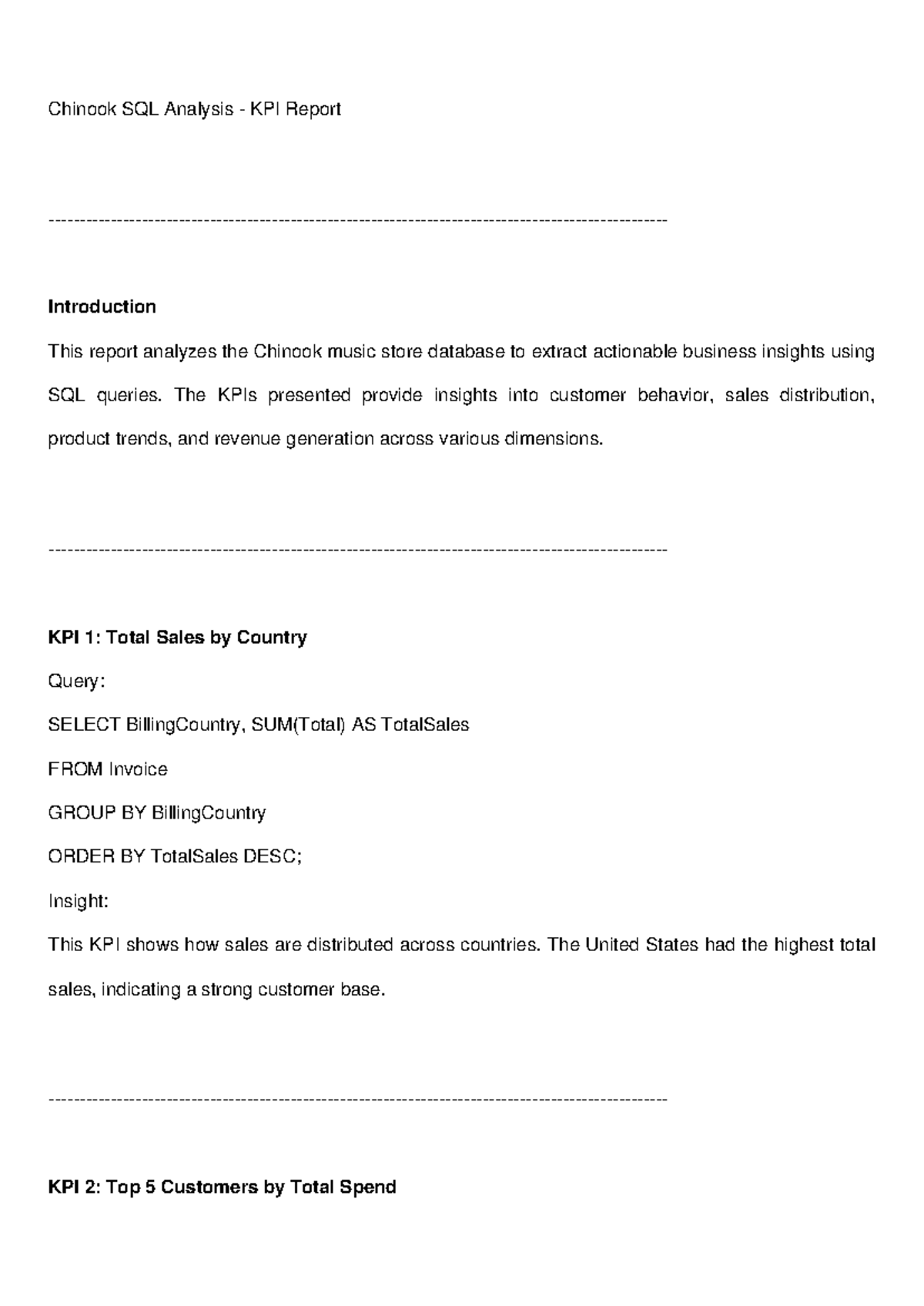 Chinook SQL Analysis KPI Report - Insights & Trends - Studocu