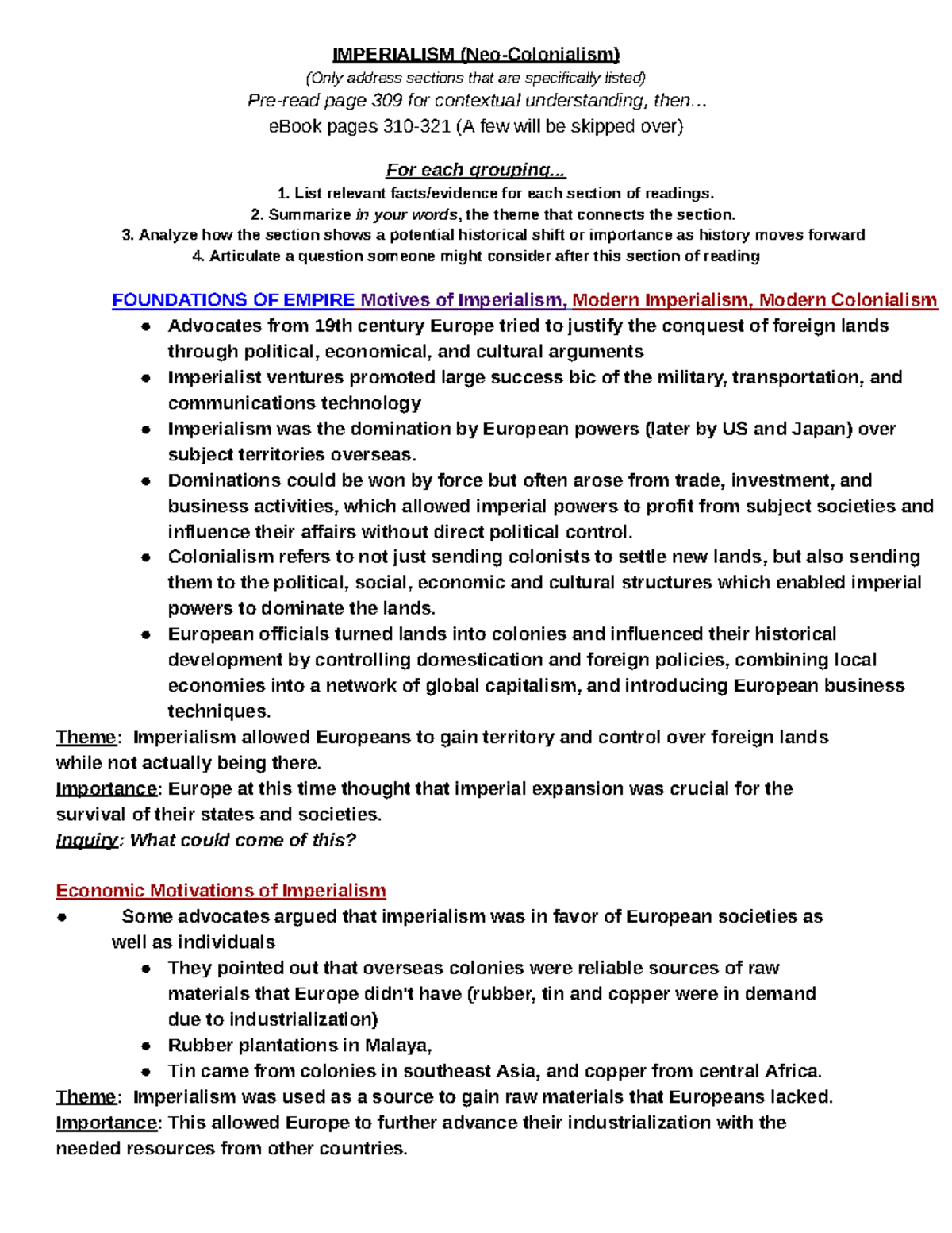 IMPERIALISM: Motivations, Impact, and Historical Analysis (HIST 101 ...