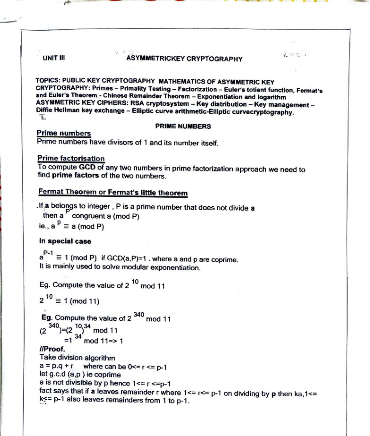 Unit 3 CNS: Lecture Notes on Asymmetric Key Cryptography - Studocu