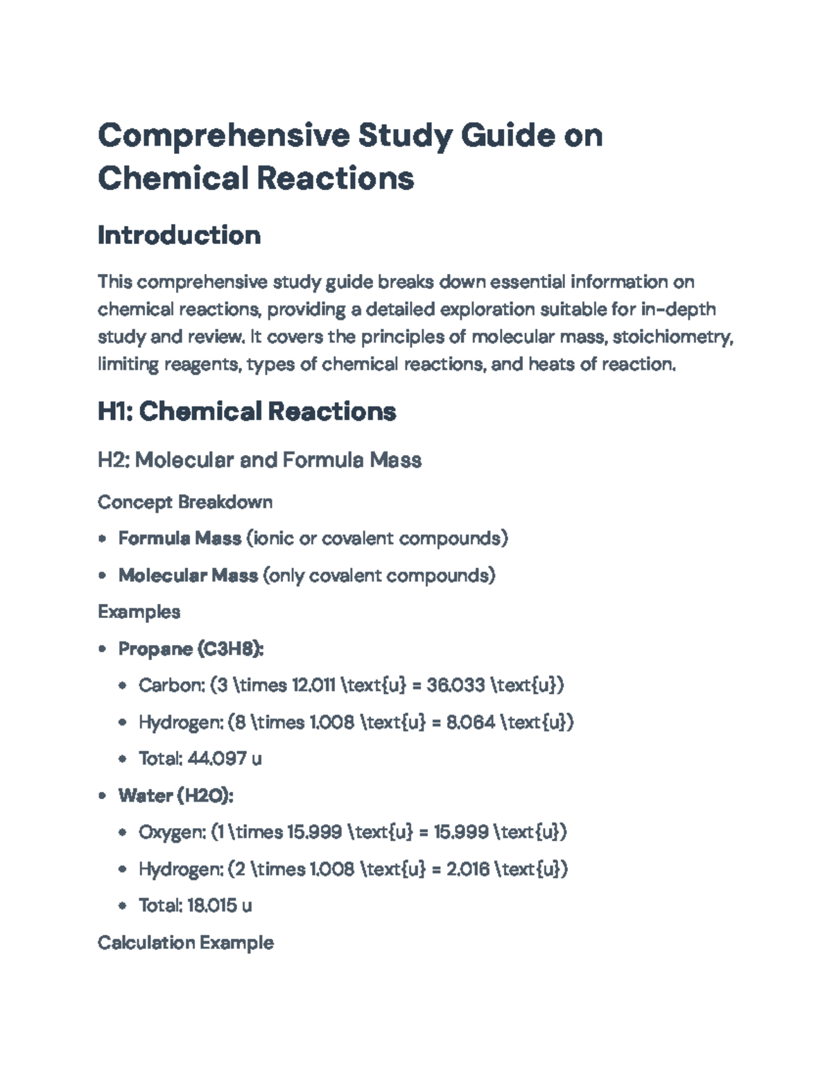 Comprehensive Study Guide on Chemical Reactions (CHEM101 ...