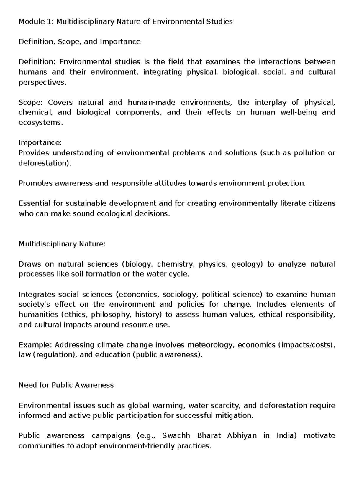 Environmental Studies (ENV101): Scope, Importance & Resource Management ...