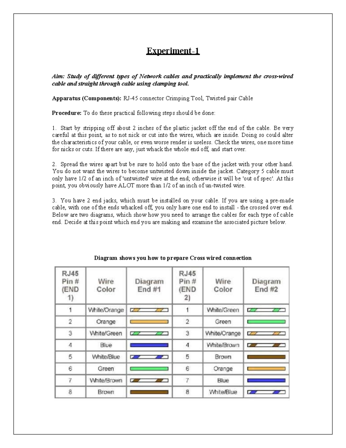 CN LAB Manual: Network Cable Types & Router Configuration Guide - Studocu