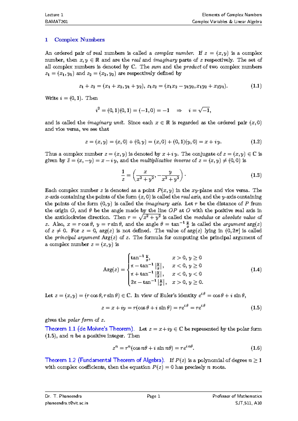 Lecture 1: Introduction to Complex Numbers BAMAT201 - Studocu