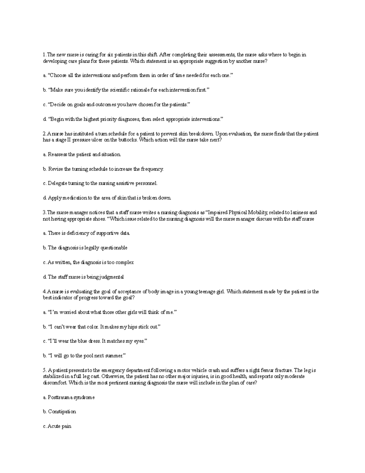 NURS 101 Practice Questions for Patient Care and Nursing Process - Studocu