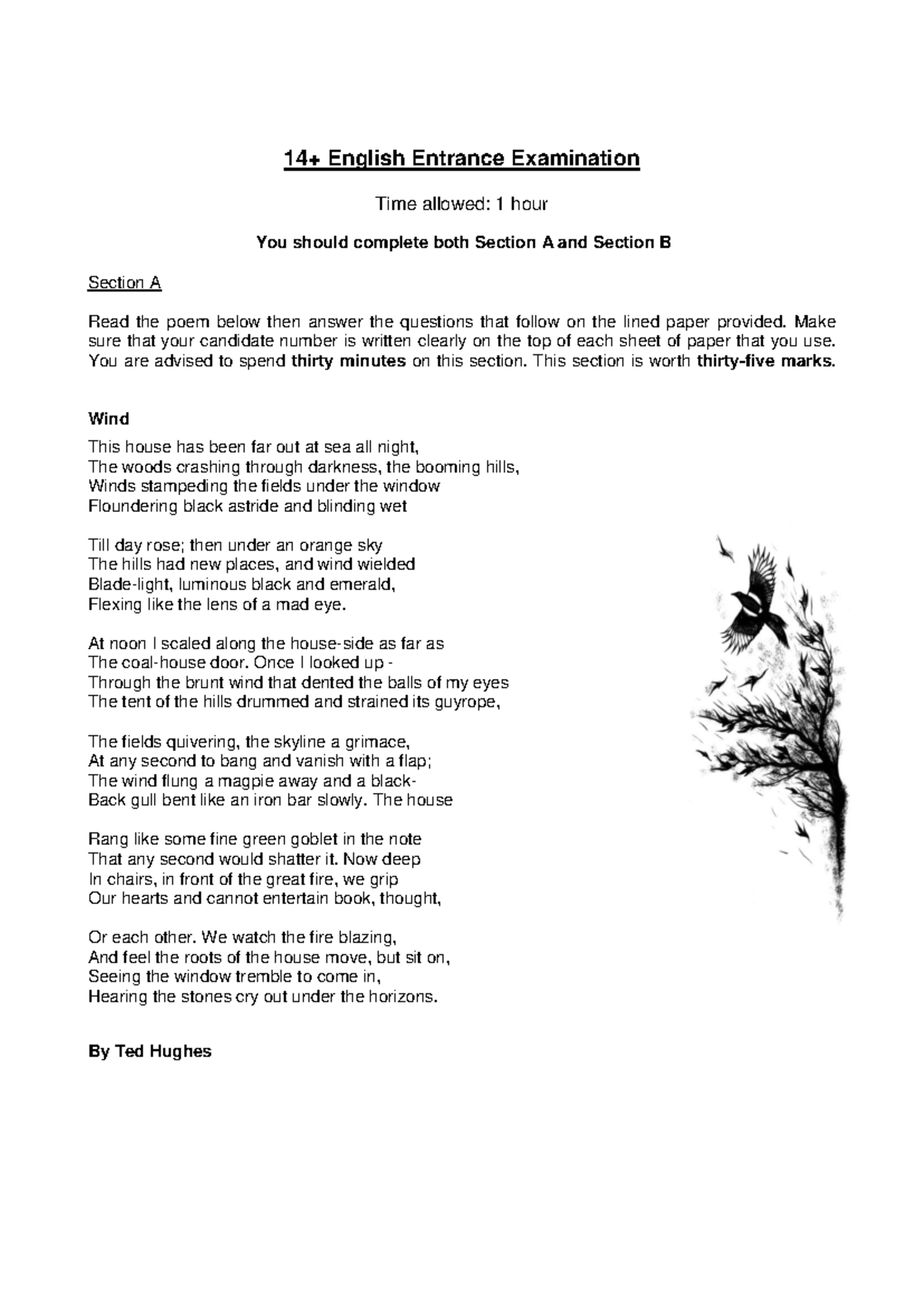 14+ English Entrance Exam: Poem Comprehension Section - Studocu