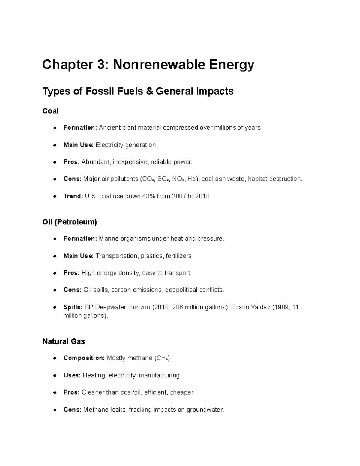 Chapter 3 & 4: Impacts & Trade-Offs of Nonrenewable and Renewable ...
