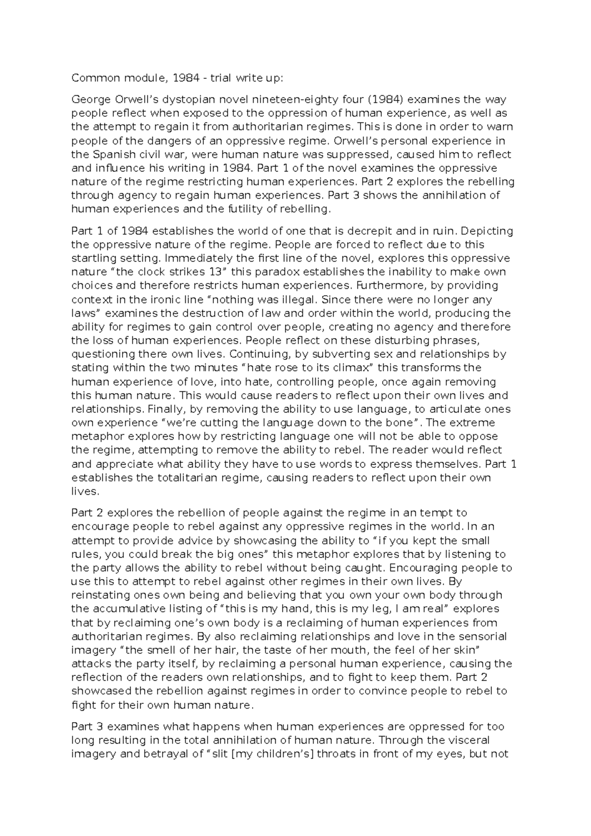 Common Module, 1984 Trial Write-Up: Exploring Oppression and Rebellion ...