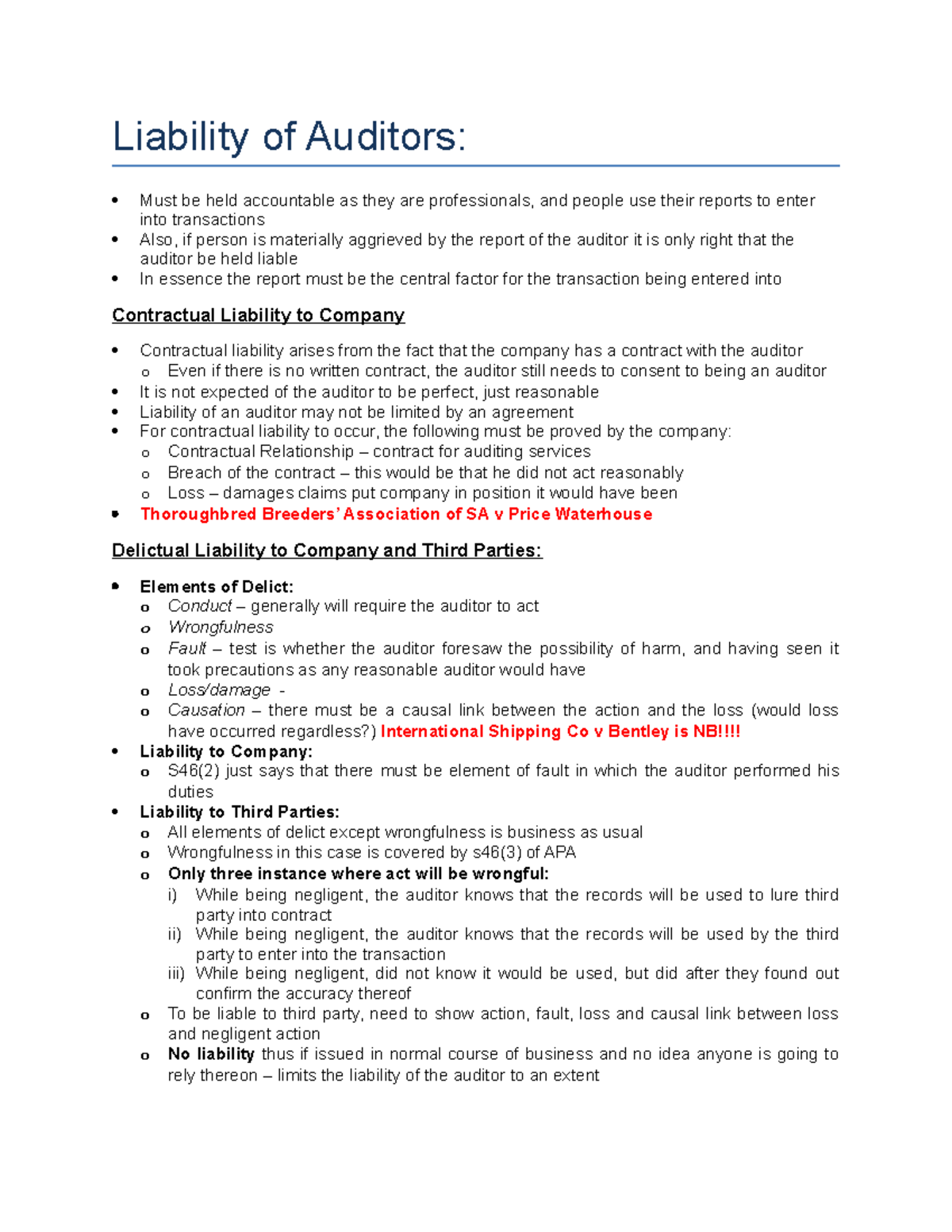 Liability of Auditors - Studocu