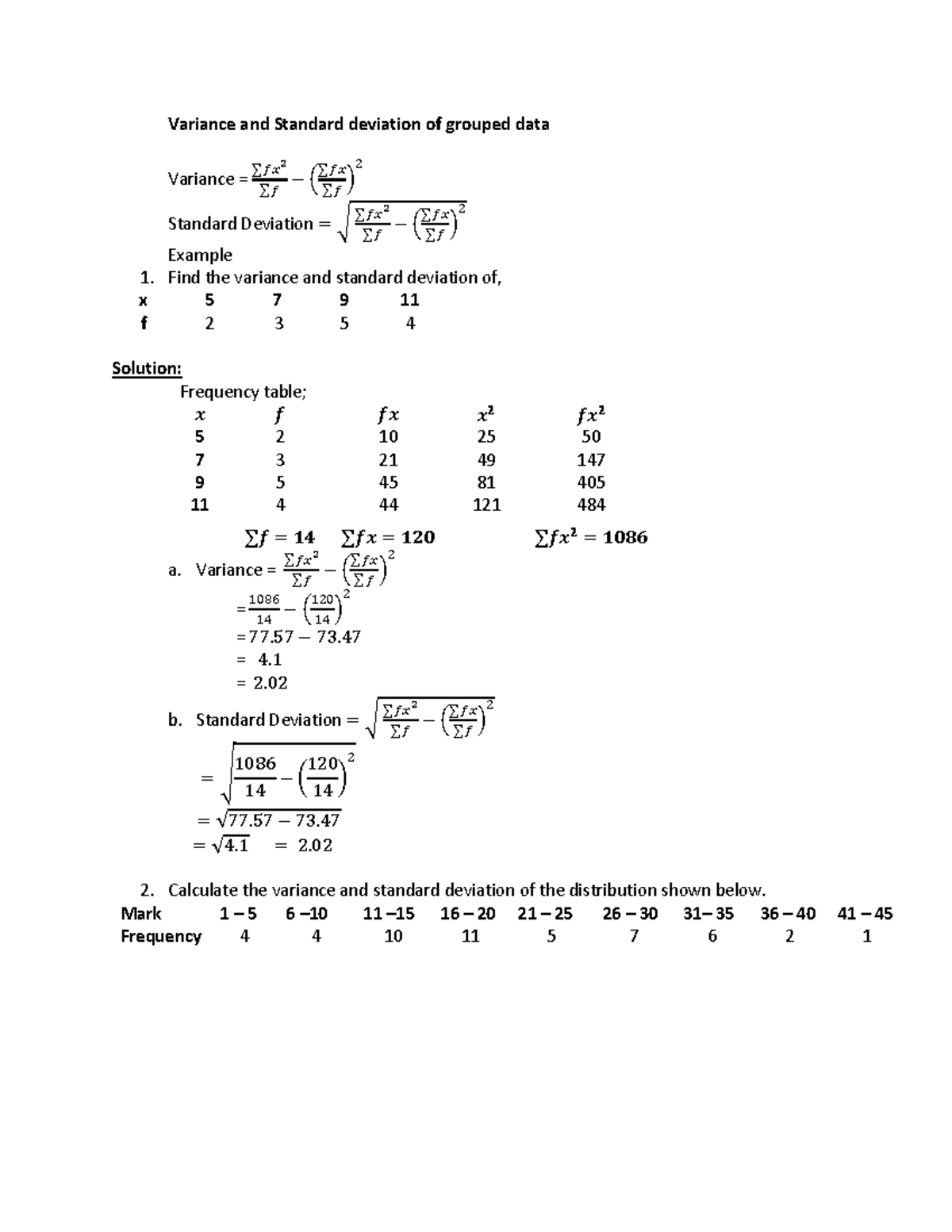 7689 Variance & Std Dev of Grouped Data: Detailed Analysis - Studocu